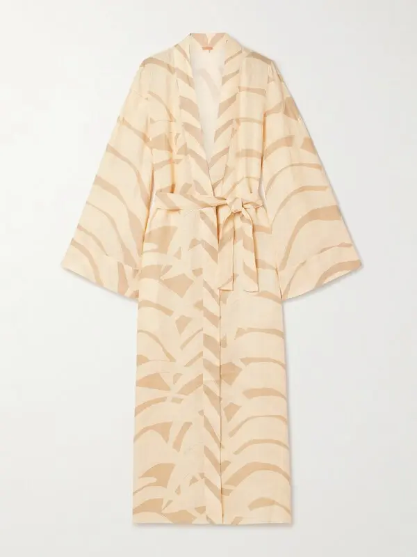 Johanna Ortiz Sail Softly Belted Printed Linen Robe - Neutrals