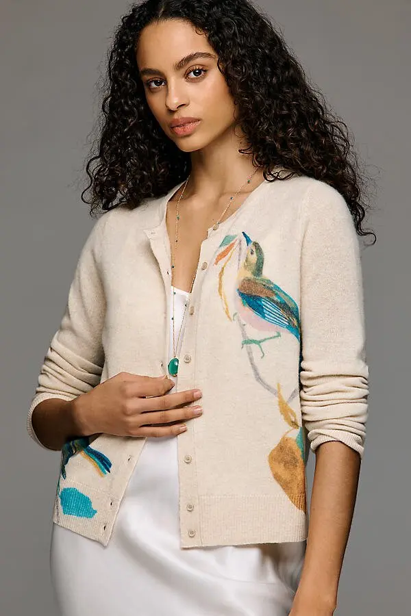 Anthropologie The Juliet Cashmere Cardigan Sweater - Raven Roxanne / Birds