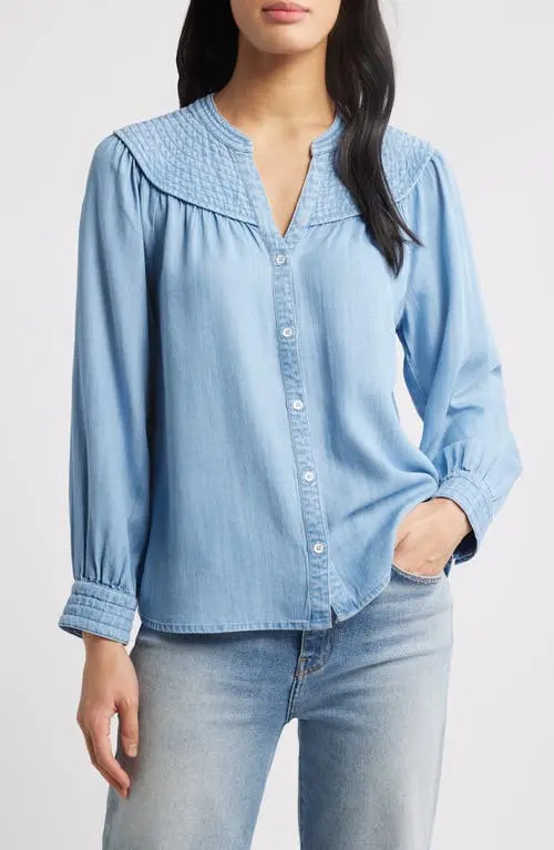 Wit & Wisdom Split Neck Balloon Sleeve Top - Light Blue