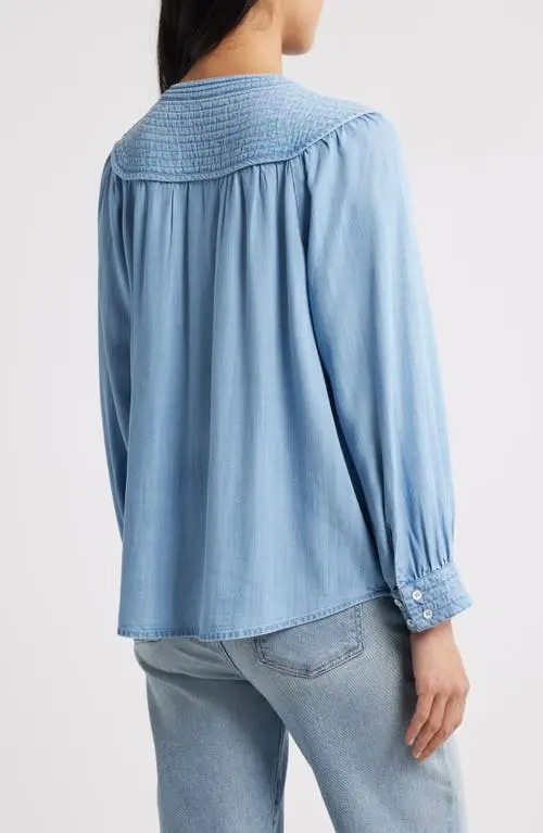 Wit & Wisdom Split Neck Balloon Sleeve Top - Light Blue