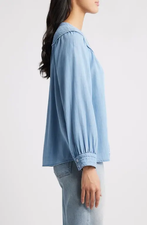 Wit & Wisdom Split Neck Balloon Sleeve Top - Light Blue