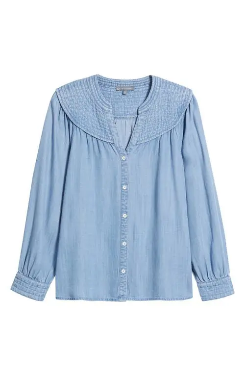 Wit & Wisdom Split Neck Balloon Sleeve Top - Light Blue