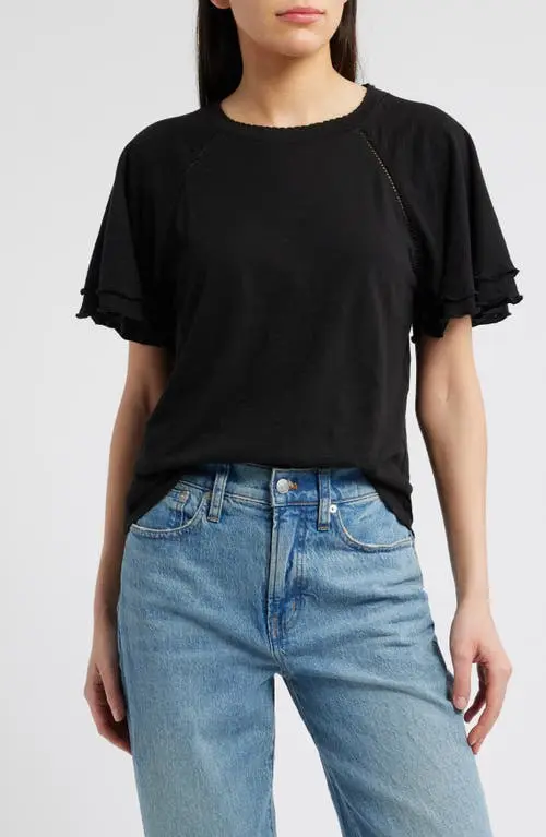 Wit & Wisdom Flutter Sleeve Top - Black