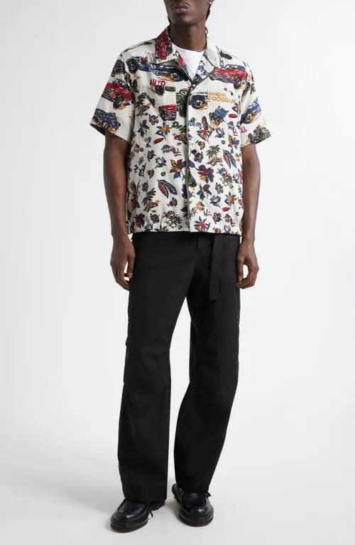 Sacai Car Race & Tropical Print Button-Up Shirt In Ivory - 65% Off