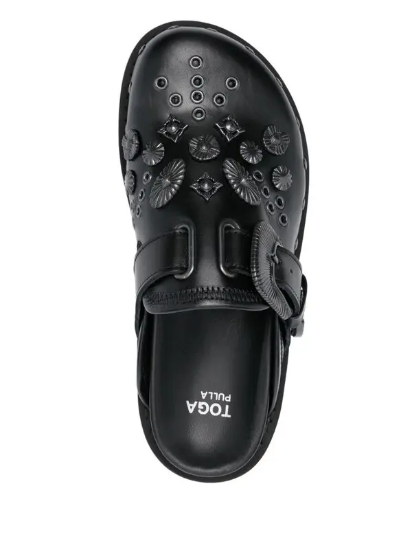 Toga Eyelet Metal Mules - Black