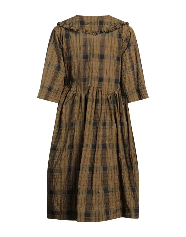 green and black gingham dress Ganni Crinkled Satin Midi Dress – Bluefly main image 0