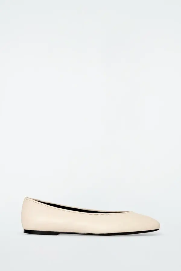 Cos Leather Ballerina Flats - Beige