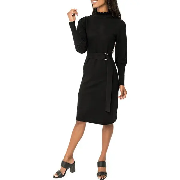 GIBSONLOOK Belted Mock Neck Sweater Dress