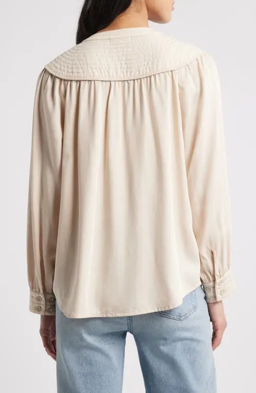 Wit & Wisdom Split Neck Balloon Sleeve Top - Macademia