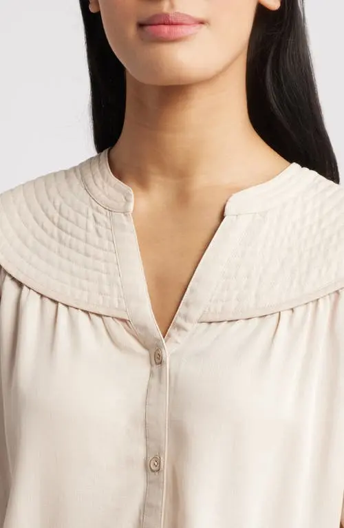 Wit & Wisdom Split Neck Balloon Sleeve Top - Macademia