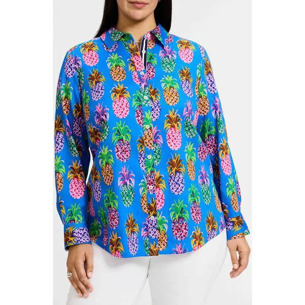 Foxcroft Zoey Pineapple Print Cotton Shirt