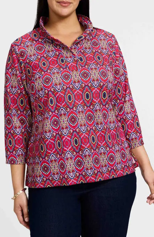 Foxcroft Tammy Tile Print Jersey Top