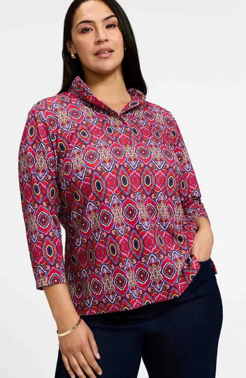 Foxcroft Tammy Tile Print Jersey Top
