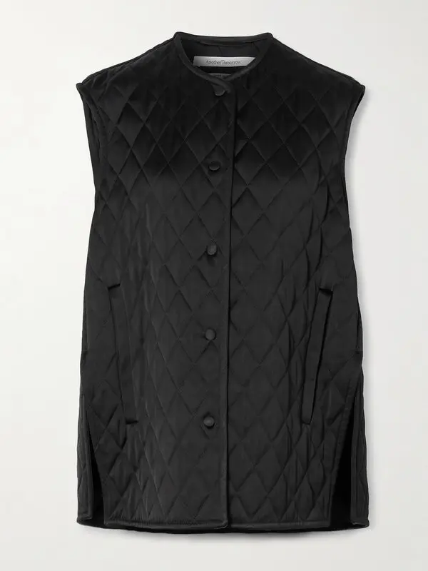 Another Tomorrow Quilted Satin Vest - Black