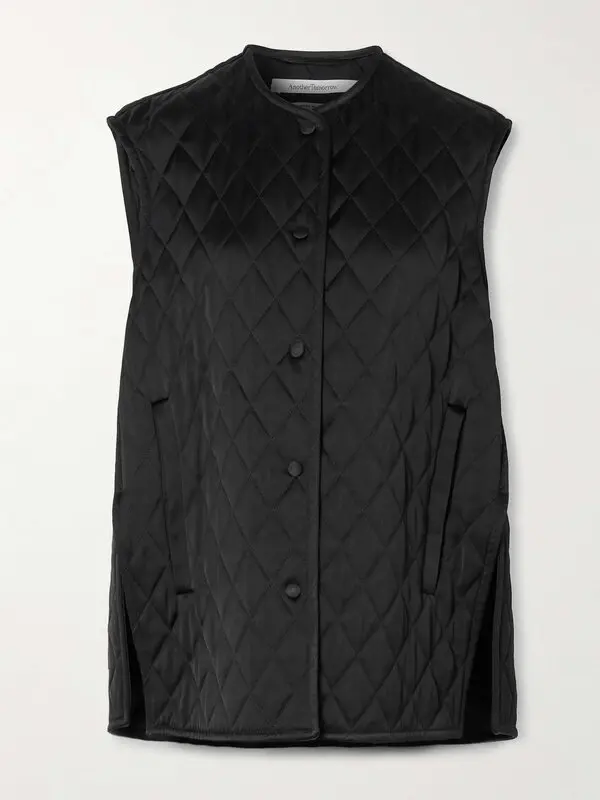 Another Tomorrow Quilted Satin Vest - Black