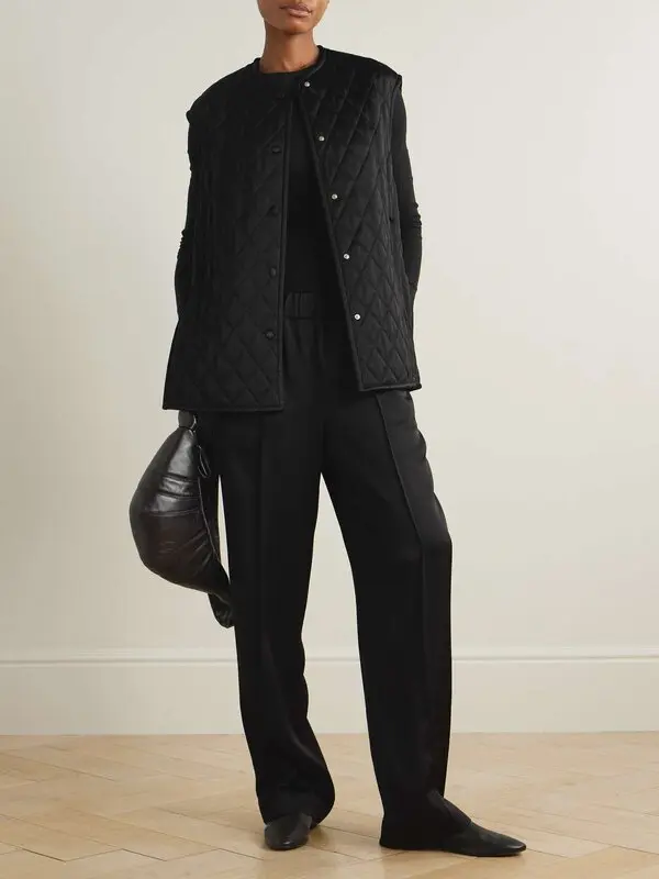 Another Tomorrow Quilted Satin Vest - Black
