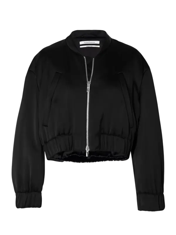 Another Tomorrow Cropped Satin Bomber Jacket