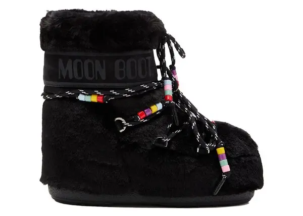 Moon Boot Icon Faux-fur Low Boot With Beads - Black