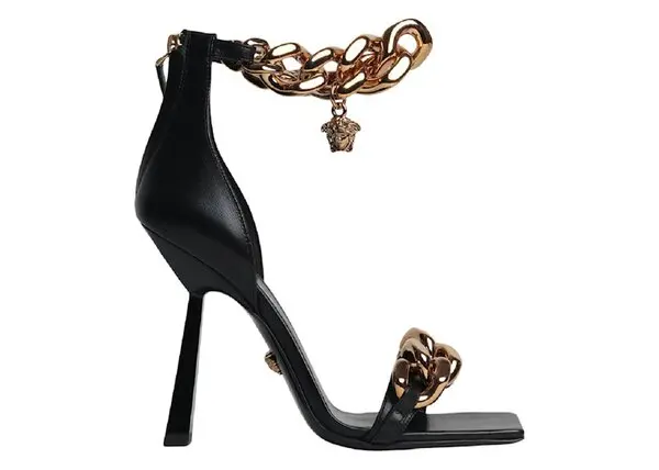 Versace Medusa Chain Heel Sandals - Black/gold