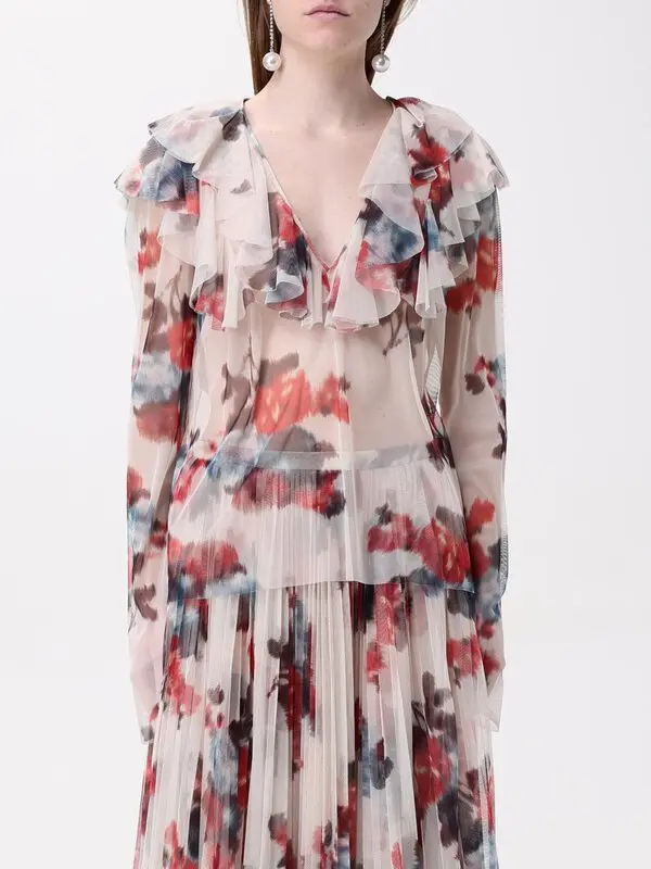 Philosophy Di Lorenzo Serafini Floral Print Ruffled Blouse - Beige