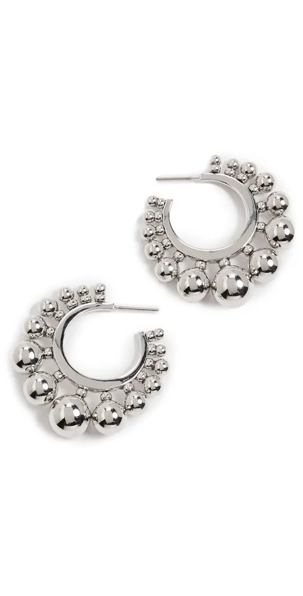 ELSIE FRIEDA Small Graduated Ball Hoop Earrings - Silver