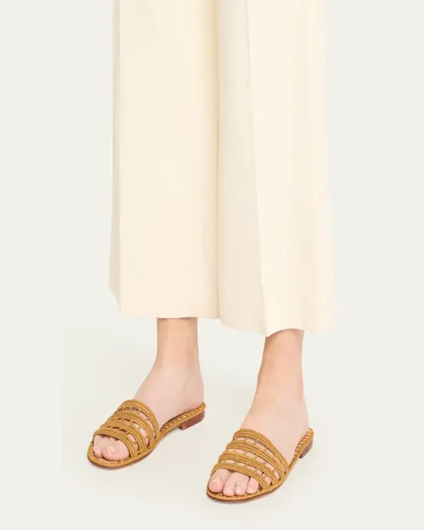 Carrie Forbes Alana Raffia Flat Sandals - Cognac