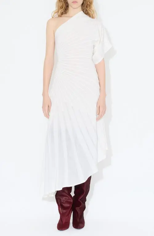AlaA Asymmetric Ray Ribbed Knit Midi Dress - Blanc Naturel | Editorialist