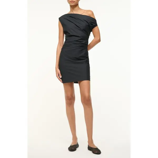 Staud Phare One-shoulder Stretch Cotton Minidress - Black
