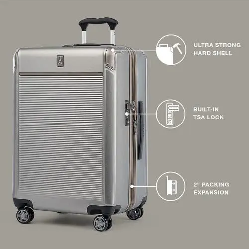 TRAVELPRO Platinum Elite Hardside Expandable 25" Medium Checked Spinner Luggage - Metallic Sand