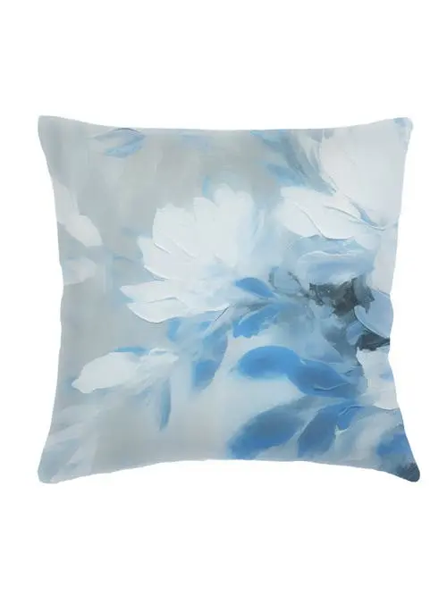 Anaya Brushstroke Floral Linen Pillow With Down Alternative Insert - Blue