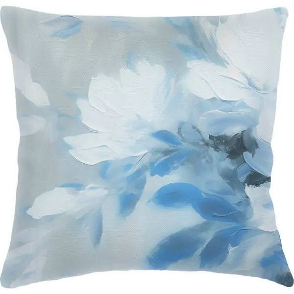 Anaya Brushstroke Floral Linen Pillow With Down Insert - Blue