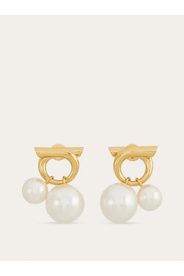 FERRAGAMO Double Pearl Earrings - Gold