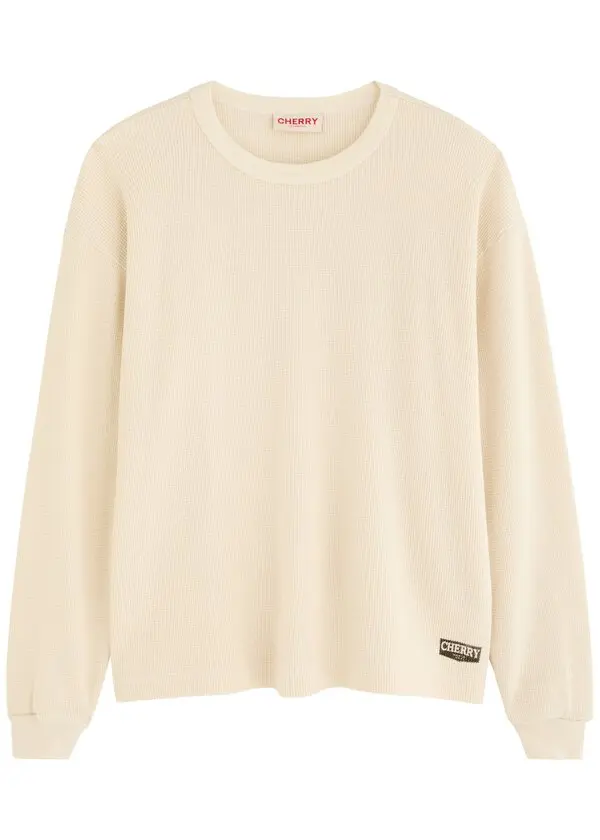 CHERRY LOS ANGELES Printed Waffle-knit Cotton Top