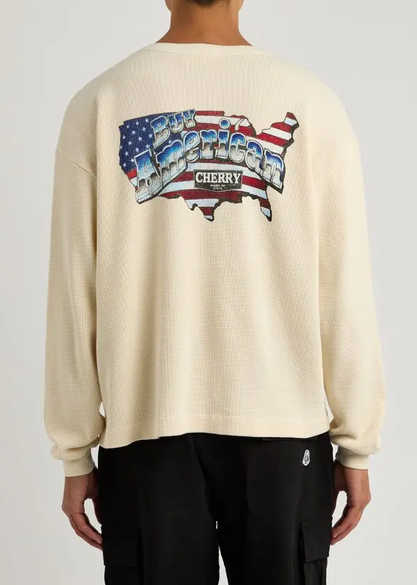 CHERRY LOS ANGELES Printed Waffle-knit Cotton Top
