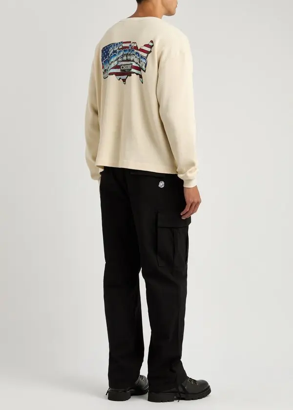 CHERRY LOS ANGELES Printed Waffle-knit Cotton Top