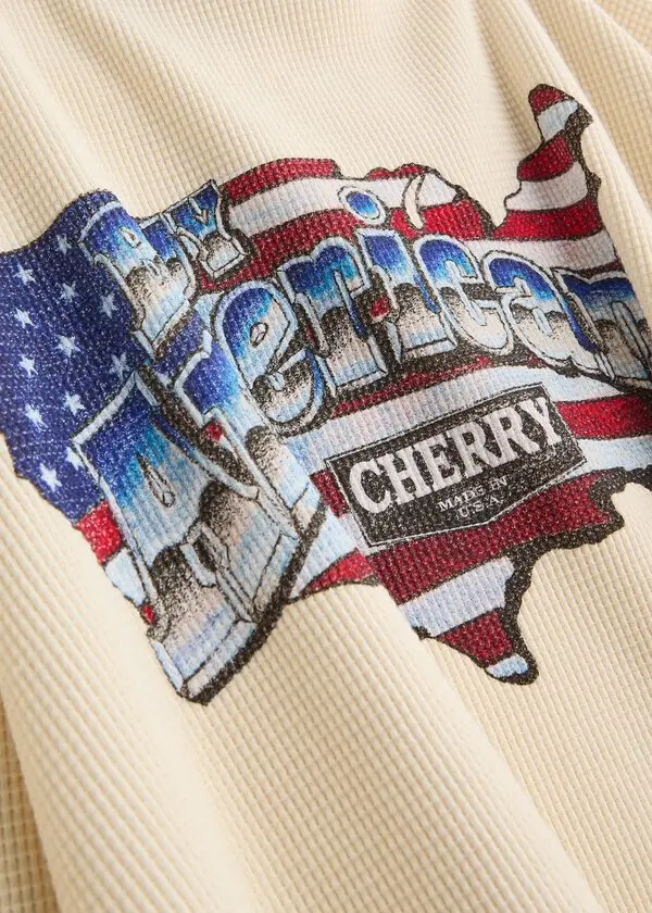 CHERRY LOS ANGELES Printed Waffle-knit Cotton Top