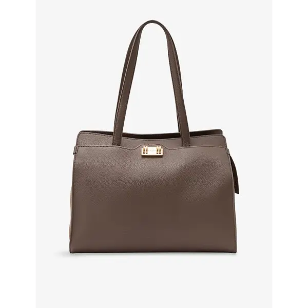 REISS Delphine Grained Leather Tote Bag - Taupe