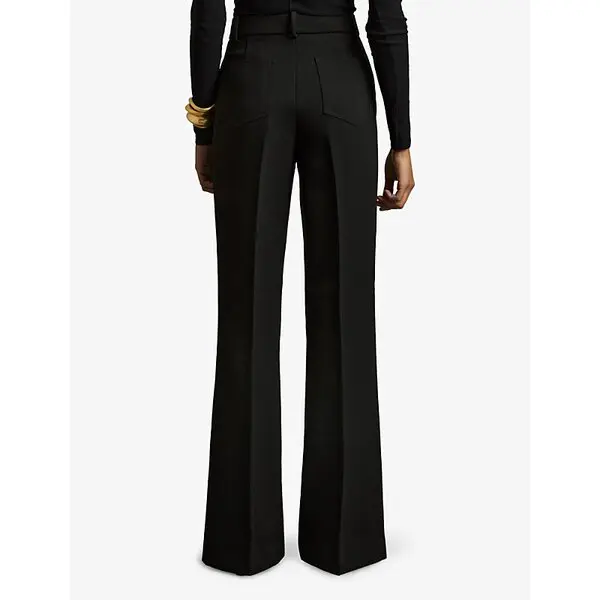 REISS Flared-leg Woven Trousers - Black