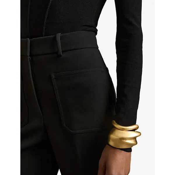REISS Flared-leg Woven Trousers - Black