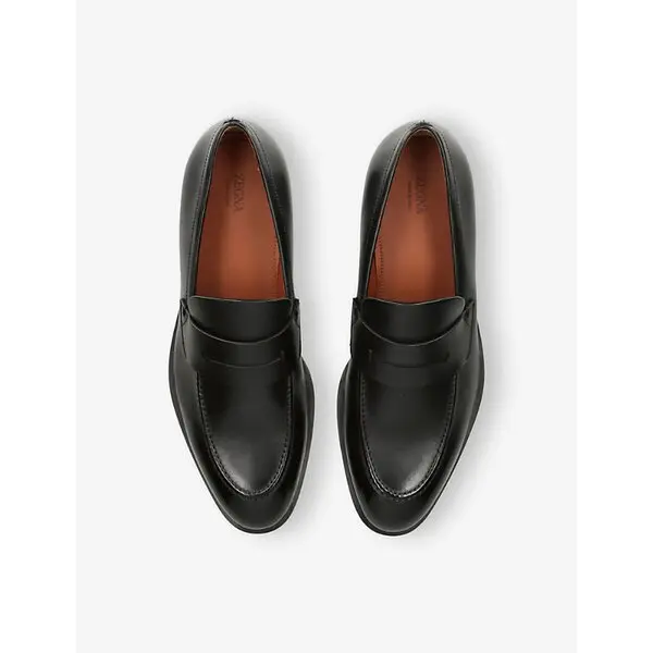 Ermenegildo Zegna Leather Penny Loafers - Black | Editorialist display picture 1