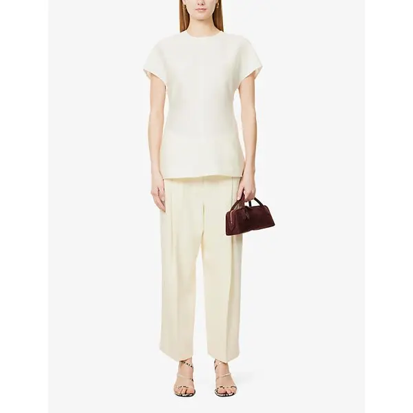 Toteme Cap-Sleeved Flared Hem Top - Macadamia | Editorialist