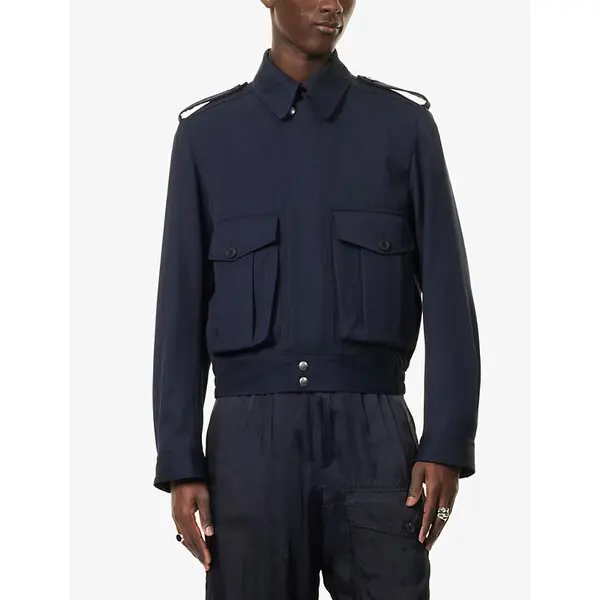 Dries Van Noten Two-buttoned-pockets Spread-collar Regular-fit Wool Jacket