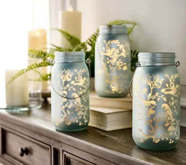 VALERIE PARR HILL Set Of 3 7' Illuminated Bird & Vine Mason Jars Valerie - One-color