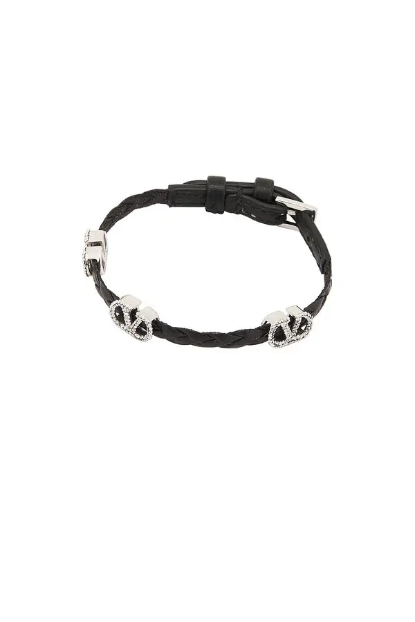 Valentino Garavani V Logo Signature Bracelet - Nero & Crystal Silver Shade