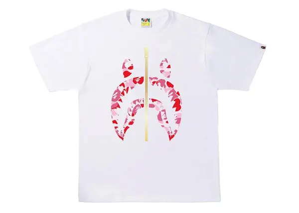 A BATHING APE Abc Camo Gold Zip Shark T-shirt White - White/pink
