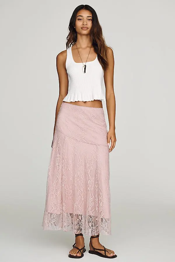 Anthropologie Asymmetric Drop-waist Lace Midi Skirt
