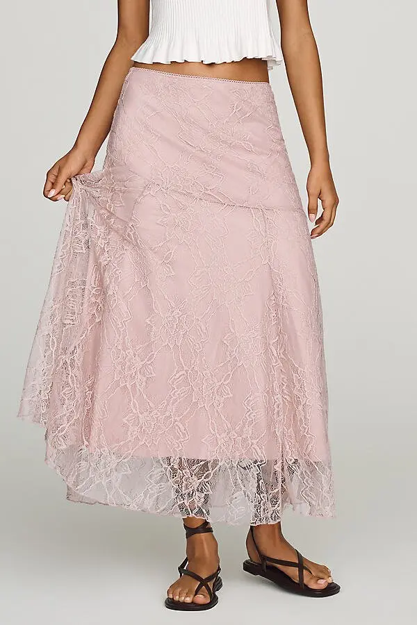 Anthropologie Asymmetric Drop-waist Lace Midi Skirt