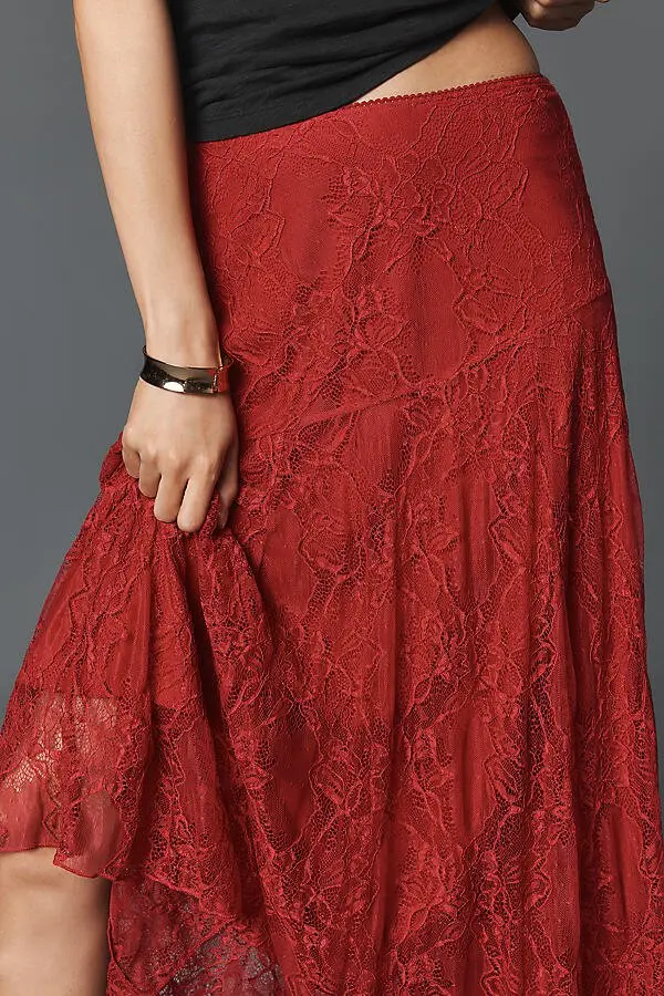 Anthropologie Asymmetric Drop-waist Lace Midi Skirt - Cabernet