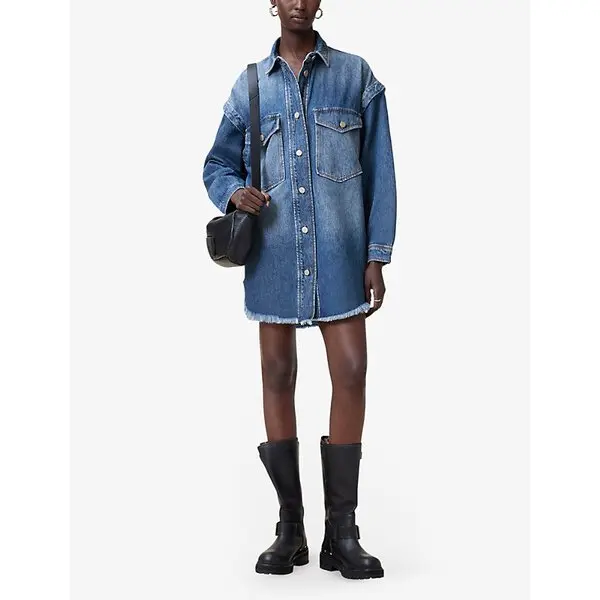 all saints denim shirt dress Allsaints Faye Frayed-Hem Mini In Mid Indigo - 25% Off Sheath dress Size:14JB Athîral Women's Fashion Burgundy Allsaints faye Perfect for casual outings