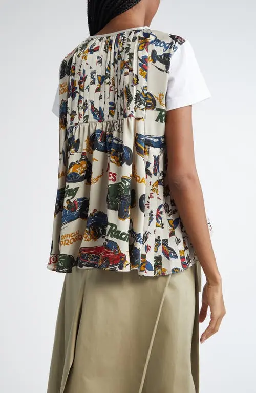 Sacai Race Car & Tropical Print T-Shirt - Ivory | Editorialist
